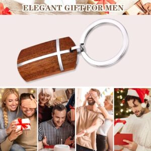 Wooden Cross Keychain for Men- Hawaiian Wood Keychain Stainless Steel Ring, Mens Keychain Koa Christian Baptism Crucifix