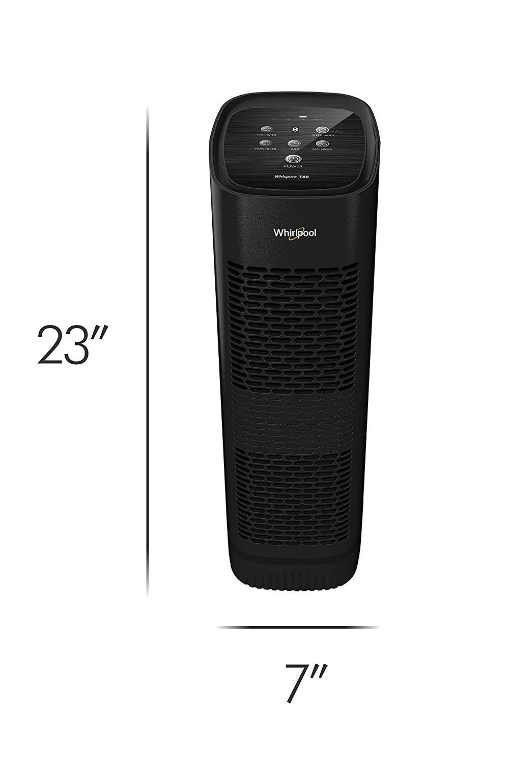 Whirlpool Whispure WPT80B, True HEPA Purifier, Activated Carbon Advanced Anti-Bacteria, Ideal for Allergies, Odors, Pet Dander, Mold, Smoke, Smokers, and Germs, Large, Black