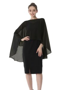 baoqiya chiffon capes sheer capelets bridal shawls and wraps cape long plus size poncho cape for women (black)