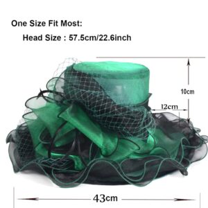 Ruphedy Women Derby Church Dress Fascinator Wide Brim Tea Party Wedding Hats S042b (S042b-Green)