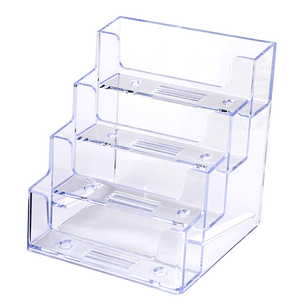 Hipiwe 2 Packs 4-Tier Acrylic Business card Holder Stand Clear Desktop Index Card Filing Card Holder Diaplay