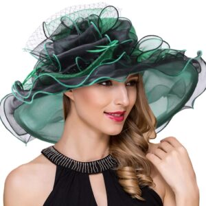 ruphedy women derby church dress fascinator wide brim tea party wedding hats s042b (s042b-green)