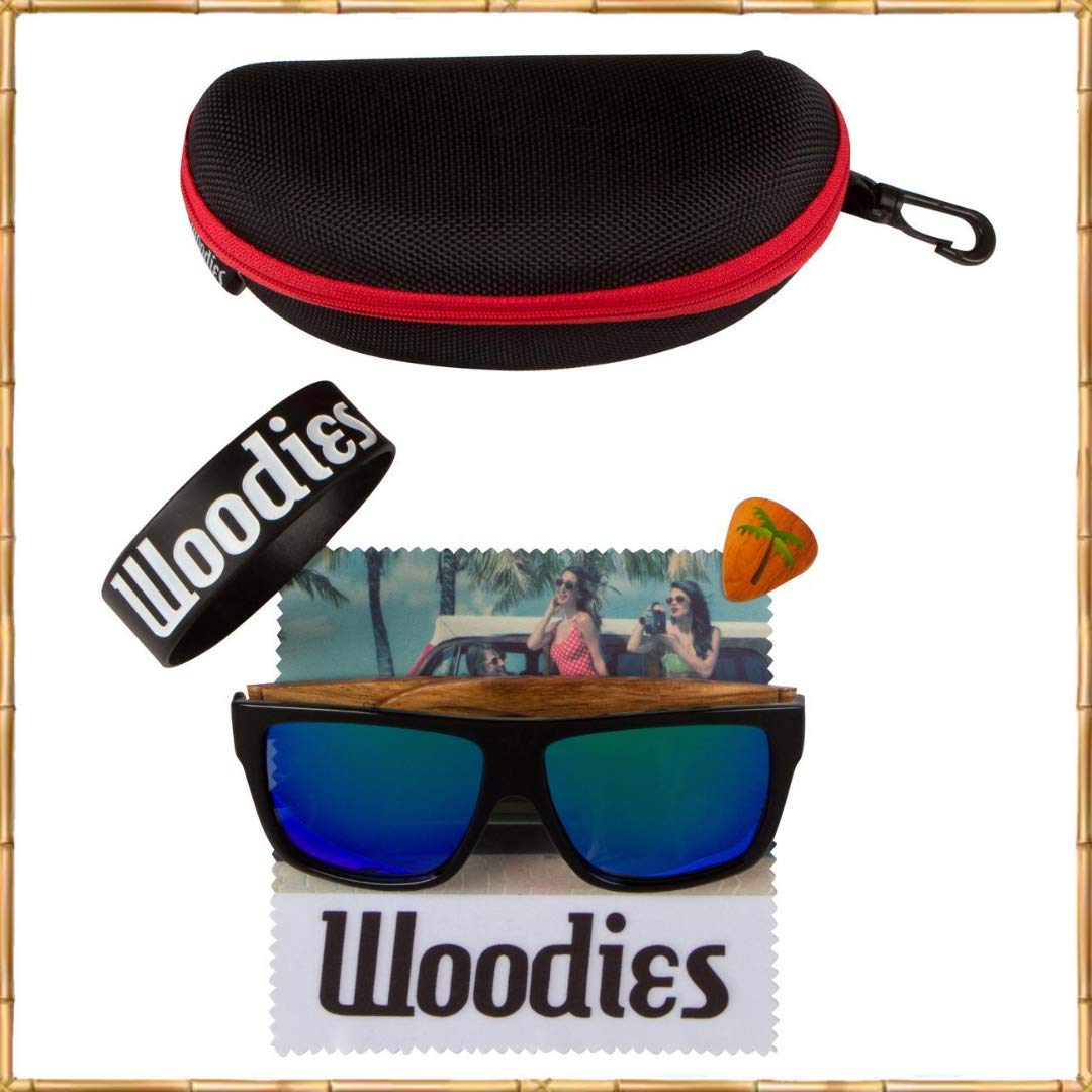 Woodies Oversized Flat Top Aviator Zebra Wood Wrap Sunglasses with Green Lens for Men and Women | 100% UVA/UVB Protection