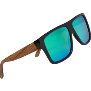 woodies oversized flat top aviator zebra wood wrap sunglasses with green lens for men and women | 100% uva/uvb protection