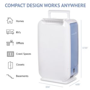 Ivation 13-Pint Small-Area Desiccant Dehumidifier Compact and Quiet - With Continuous Drain Hose for Smaller Spaces, Bathroom, Attic, Crawlspace and Closets - For Spaces Up To 270 Sq Ft, White