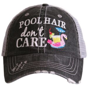 katydid pool hair don’t care baseball cap - trucker hat for women - stylish cute sun hat pink flamingo