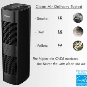 Whirlpool Whispure WPT80B, True HEPA Purifier, Activated Carbon Advanced Anti-Bacteria, Ideal for Allergies, Odors, Pet Dander, Mold, Smoke, Smokers, and Germs, Large, Black