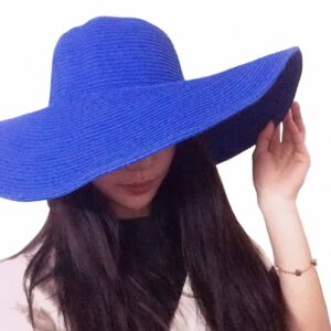 Womens Hat Floppy Foldable Roll up Sun Hat for Women Beach Straw Hat for Women Wide Brim Summer Hats UV Protection UPF50+ Blue…