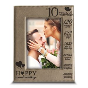 bella busta-10 years of marriage-anniversary for husband, wife-engraved leather picture frame (4x 6 vertical) light brown