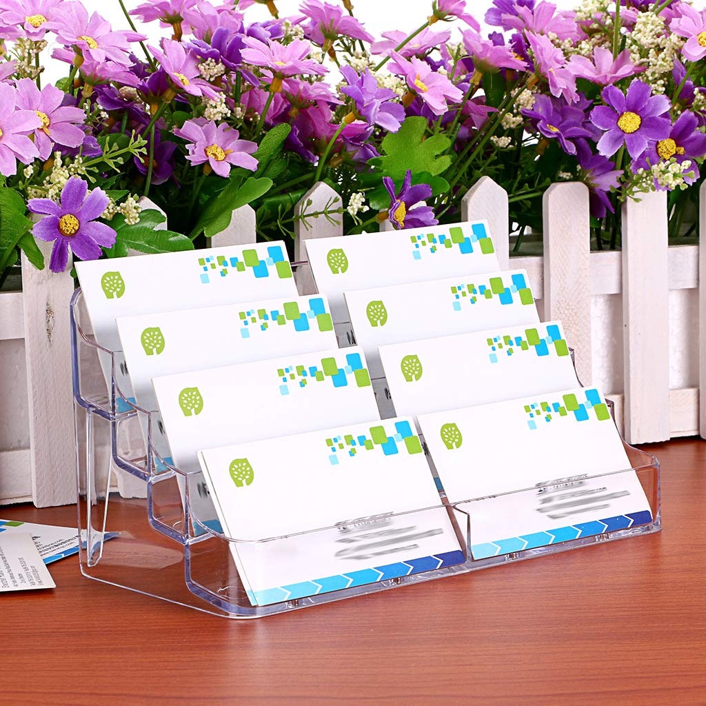 Hipiwe 2pcs 8 Pockets Acrylic Business Card Holder Stand Clear Desktop Countertop Acrylic Index Card Filling Display