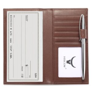 hiscow soft leather checkbook cover & card holder with divider - italian calfskin (brown)