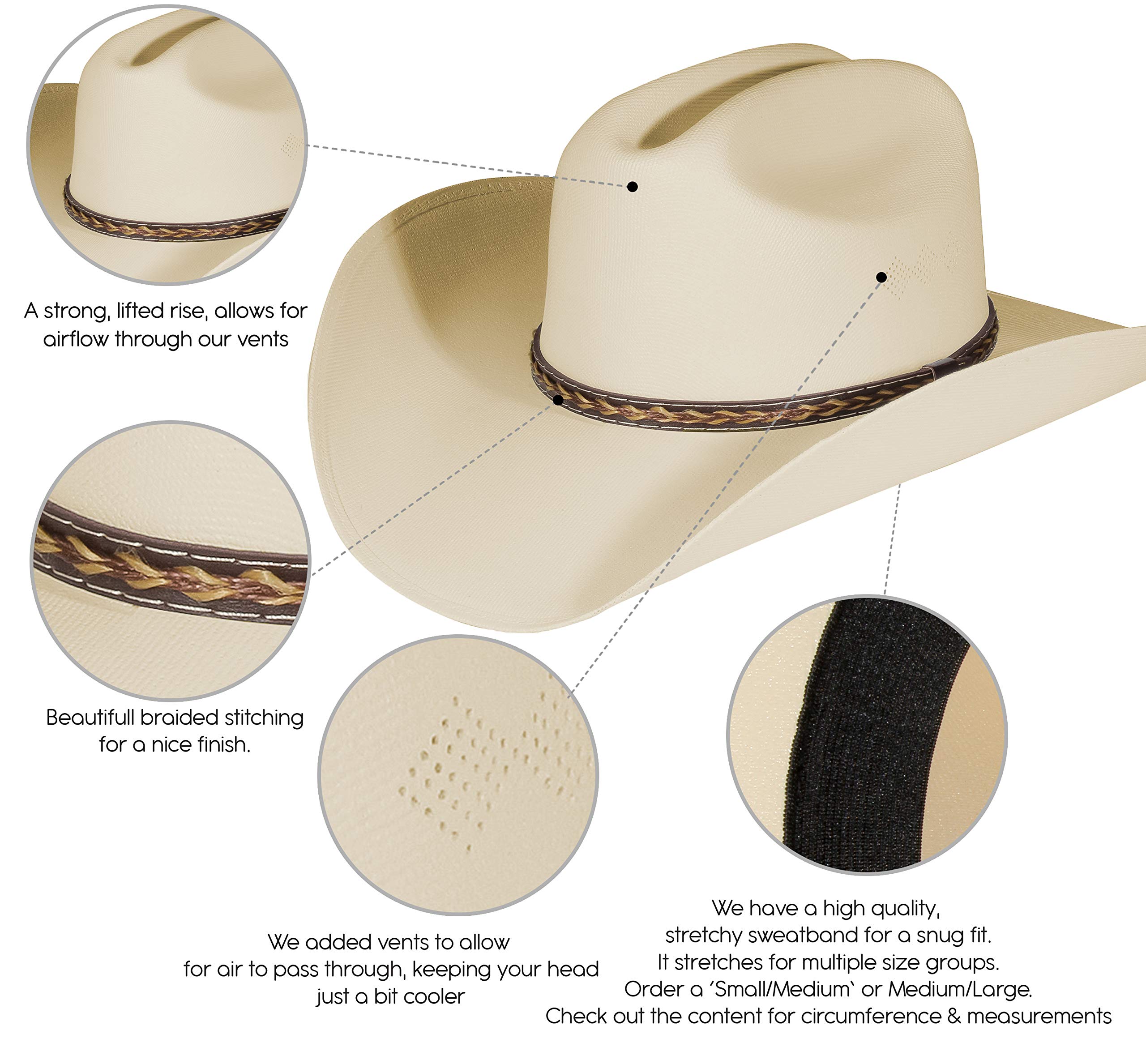 Enimay Western Cowboy & Cowgirl Hat Pinch Front Wide Brim Style (Large | X-Large, Classic Sand)