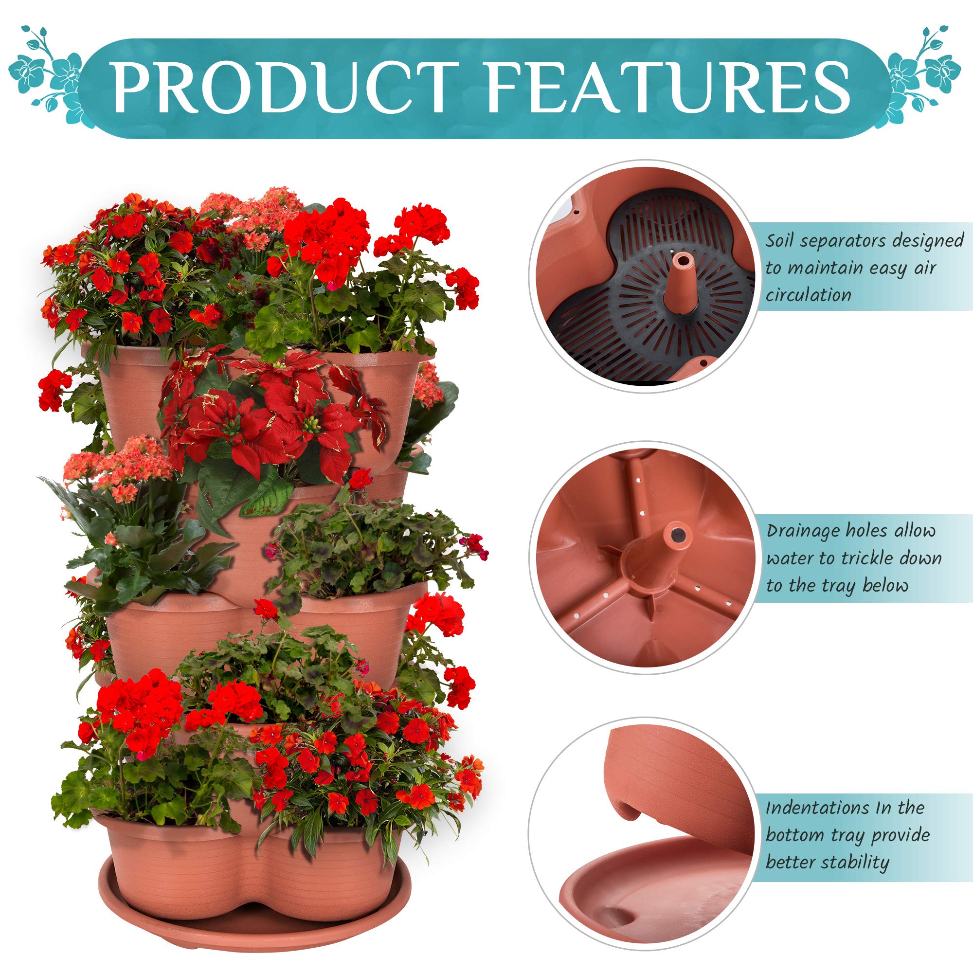 Amazing Creation Stackable Planter, Terracotta 5-Tier Vertical Garden Planter, Grow Your Own Vertical Oasis of Vegetables and Succulents