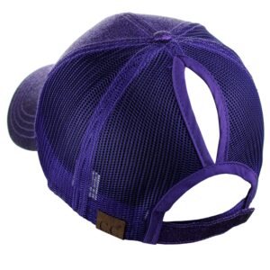 C.C Ponycap Messy High Bun Ponytail Adjustable Glitter Mesh Trucker Baseball Cap, Purple