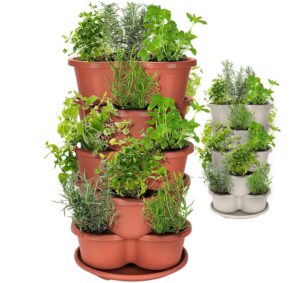 amazing creation stackable planter, terracotta 5-tier vertical garden planter, grow your own vertical oasis of vegetables and succulents