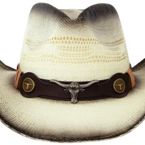 Queue Essentials Straw Cowboy Hat for Men Cowgirl Hat for Women Western Wide Brim Hat Hats - D