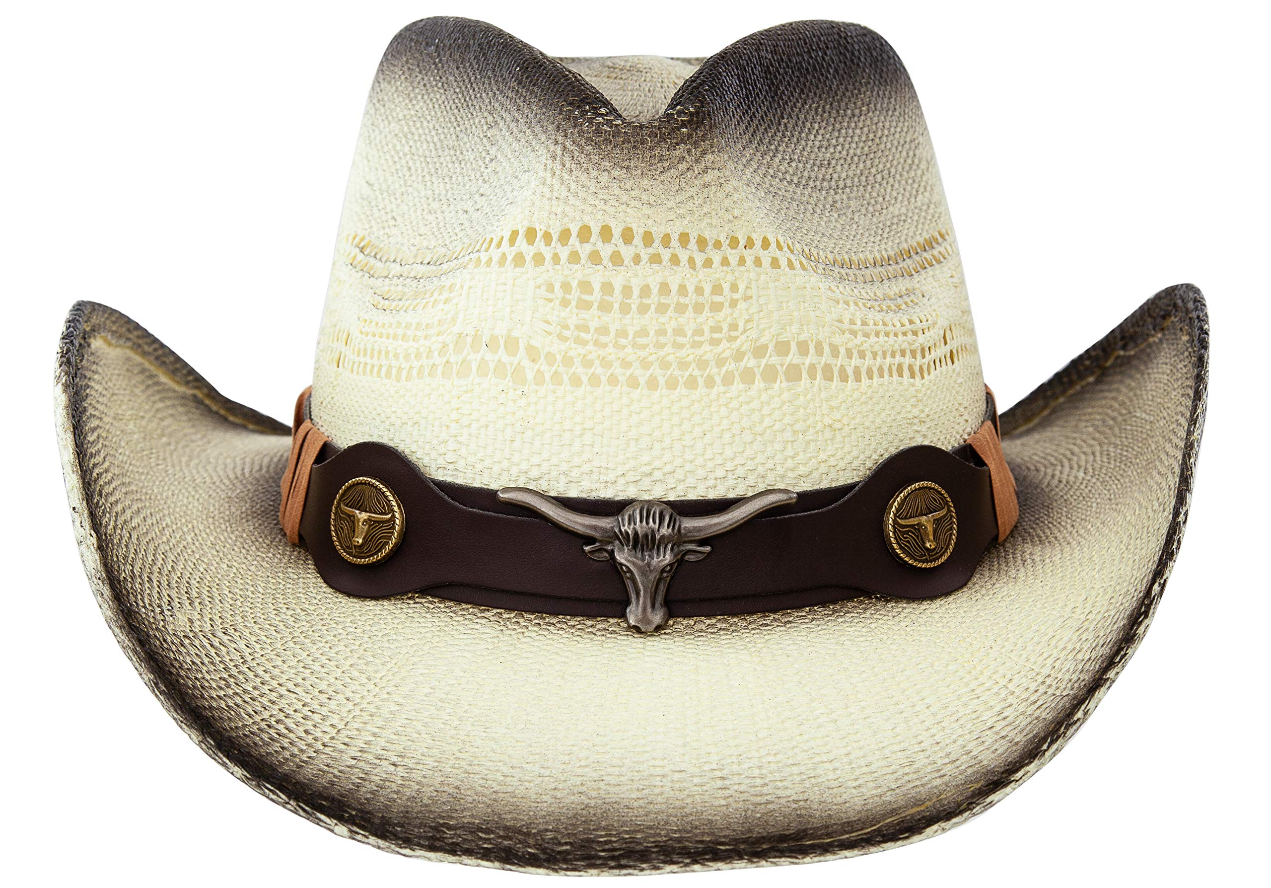 Queue Essentials Straw Cowboy Hat for Men Cowgirl Hat for Women Western Wide Brim Hat Hats - D