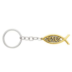 Juvale 24 Pack Metal Jesus Fish Keychains, Christian Religious Gifts for Women and Men, Bulk Key Rings for Easter Party, Family Reunion Favors (Silver and Gold-Colored)