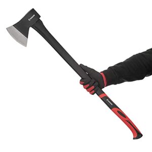 intertool 36” wood chopping axe, 2.8 lbs, long tree felling ax, firewood cutting, shock absorbing fiberglass anti-slip handle with blade cover ht-0264