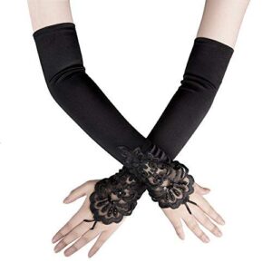 xuhan 1920s long flapper fingerless evening opera satin gloves for women (black-1)