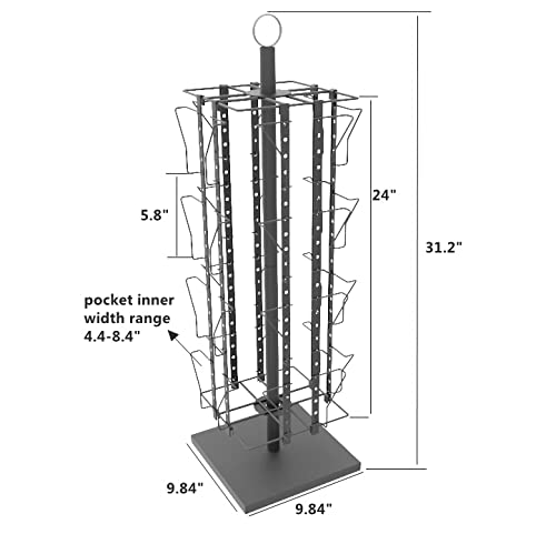 Up to 9.9" Wide 16 Adjustable Pockets Display Rack, Greeting Post Card Christmas Holiday Spinning Rack Stand. Pocket Size: 4.5-9.9" Wide X 5.8" Tall, 16 Pockets 11602-M-DOUBLE-BLK-NPF