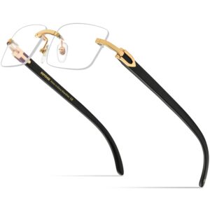 hepidem 100% really buffalo horn handmade glasses square rimless spectacles 0816 (black, 61)