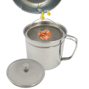 evelots cooking oil storage can-bacon grease keeper-stainless mesh strainer-easy grip handle-large 5 cup fat storage