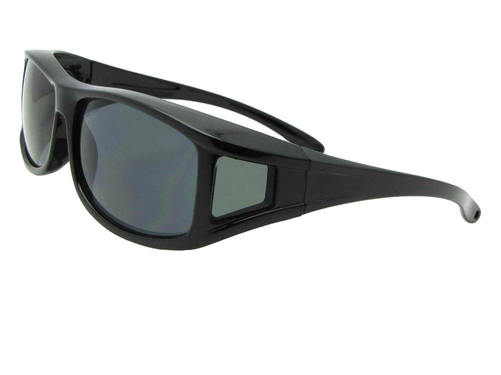 Medium Non Polarized Wrap Around Fit Over Sunglasses Style F11 (Black Frame-Non Polarized Gray Lens)