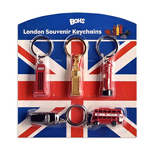 BOHS London Souvenir Gift - British Cultural Icons Landmark Die-cast Keychain Keyring - Small Metal Miniature Model (5 pcs)