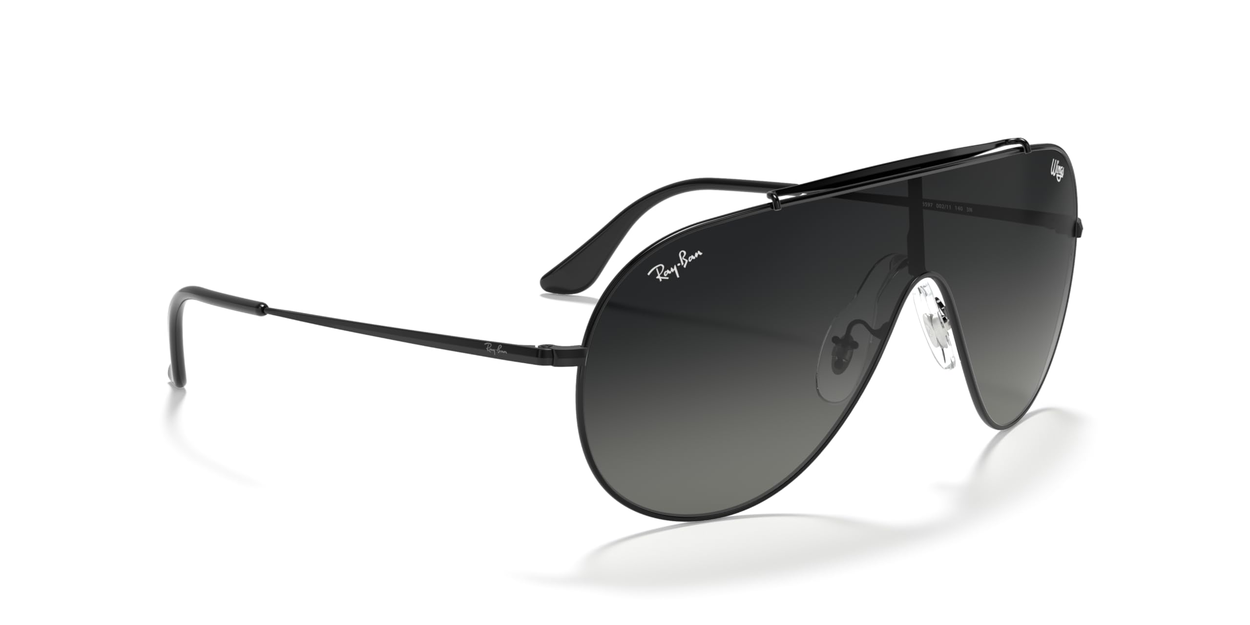 Ray-Ban RB3597 Wings Shield Sunglasses, Black/Grey Gradient Dark Grey, 33 mm