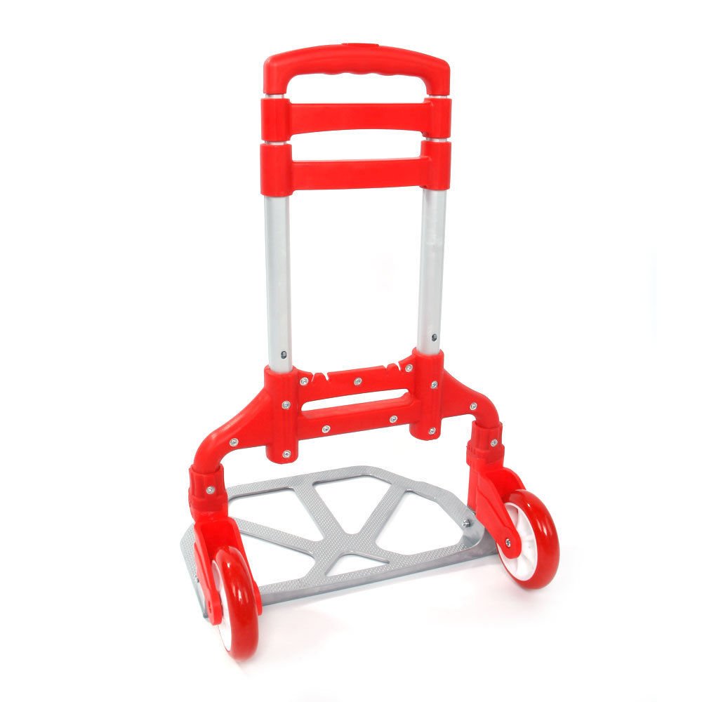 Aluminium Portable Folding Collapsible Push Truck Hand Trolley Luggage Hand Cart and Dolly 176Lbs/ 80Kg Ideal for Home, Auto, Office,Travel Use (Red)