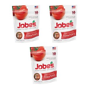 jobe’s tomato fertilizer spikes, 6-18-6 time release fertilizer for all tomato plants, 18 spikes per resealable waterproof pouch - (3 pouch)