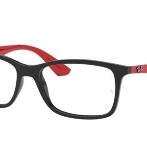 Ray-Ban RX7047 Rectangular Prescription Eyeglass Frames, Black on Red/Demo Lens, 56 mm