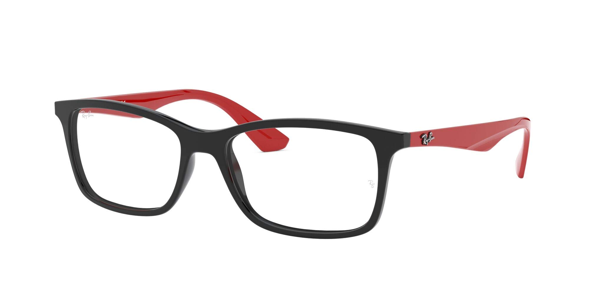 Ray-Ban RX7047 Rectangular Prescription Eyeglass Frames, Black on Red/Demo Lens, 56 mm