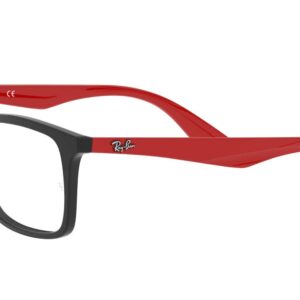 Ray-Ban RX7047 Rectangular Prescription Eyeglass Frames, Black on Red/Demo Lens, 56 mm