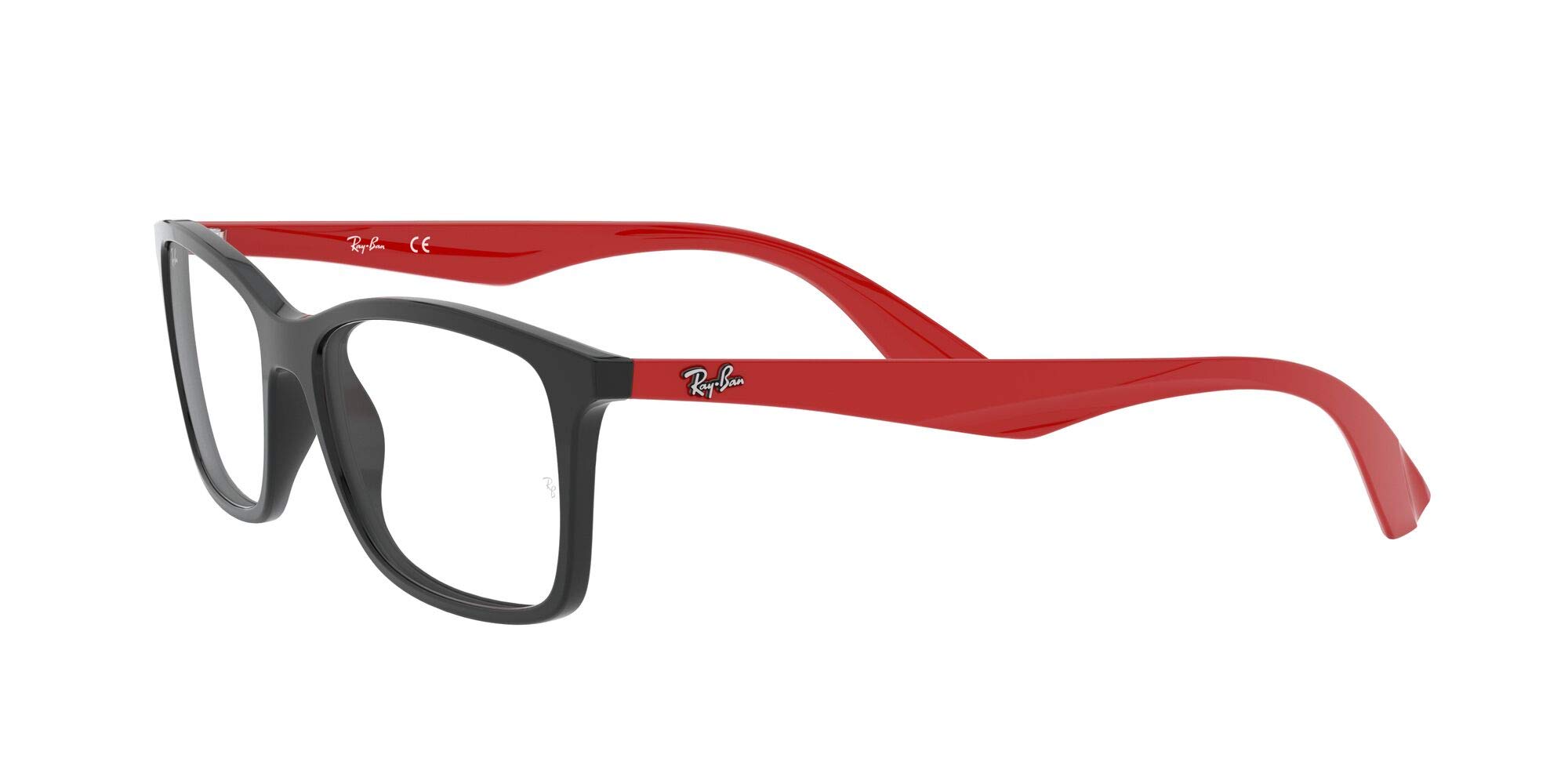 Ray-Ban RX7047 Rectangular Prescription Eyeglass Frames, Black on Red/Demo Lens, 56 mm