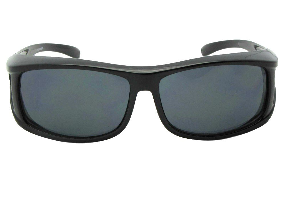 Medium Non Polarized Wrap Around Fit Over Sunglasses Style F11 (Black Frame-Non Polarized Gray Lens)