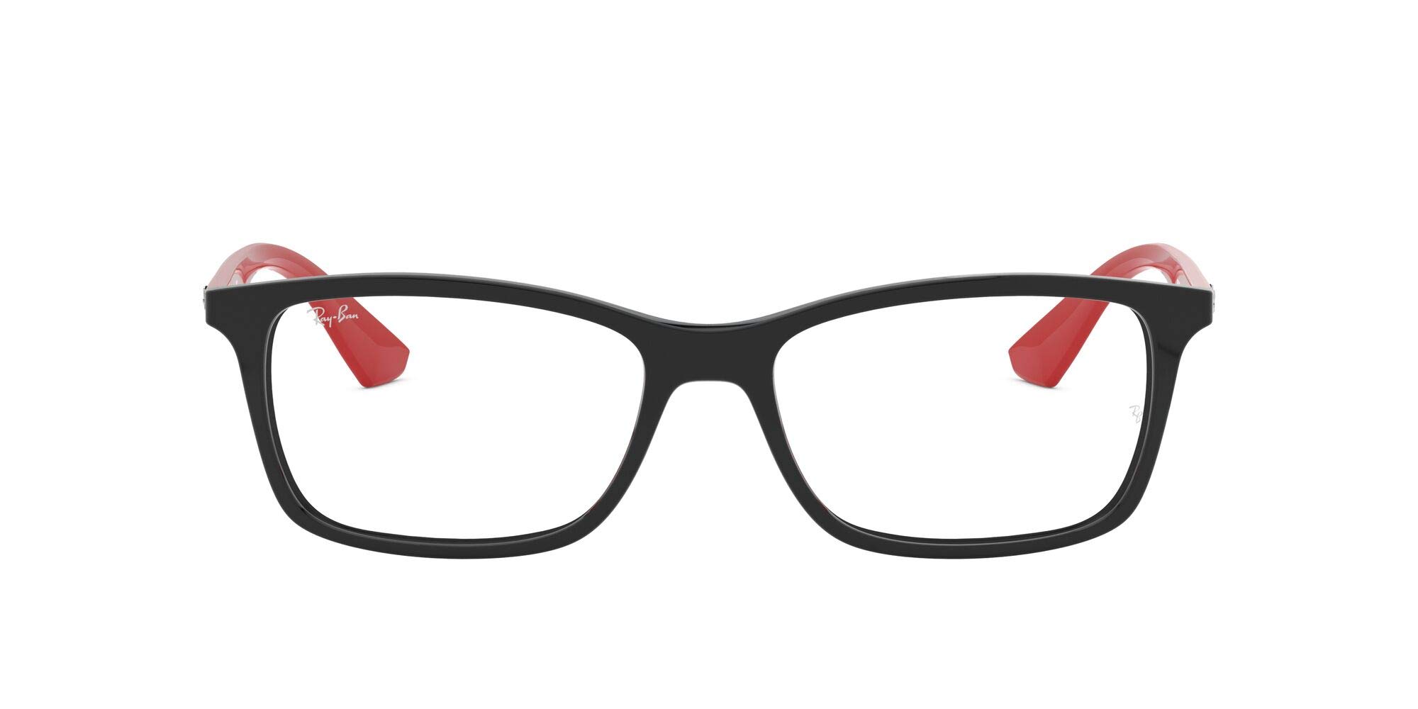 Ray-Ban RX7047 Rectangular Prescription Eyeglass Frames, Black on Red/Demo Lens, 56 mm