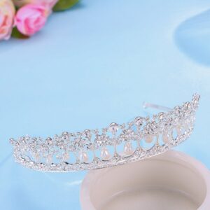 SSNUOY Pearl Princess Crowns Wedding Tiara for Women Silver Rhinestone Crown Bridal Princess Hair Accessories