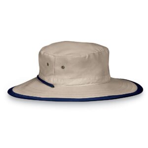 wallaroo hat company – men’s explorer sun hat – upf 50+, wide brim, packable design, chin strap, adjustable size – sun-smart functional hat ideal for outdoor adventures (large/x-large, camel/navy)