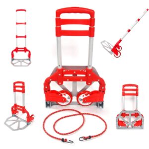 aluminium portable folding collapsible push truck hand trolley luggage hand cart and dolly 176lbs/ 80kg ideal for home, auto, office,travel use (red)