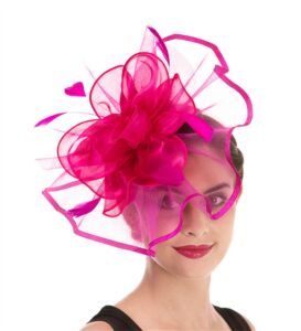 fascinator women's organza church kentucky derby british bridal tea party wedding hat summer ruffle hat(hj2-fuschia)