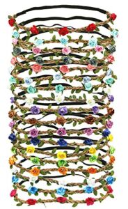 hopeant 18 pcs multicolor flower headband women girl bohemian flower crown garland headpieces for festival wedding