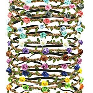 HOPEANT 18 PCS Multicolor Flower Headband Women Girl Bohemian Flower Crown Garland headpieces For Festival Wedding