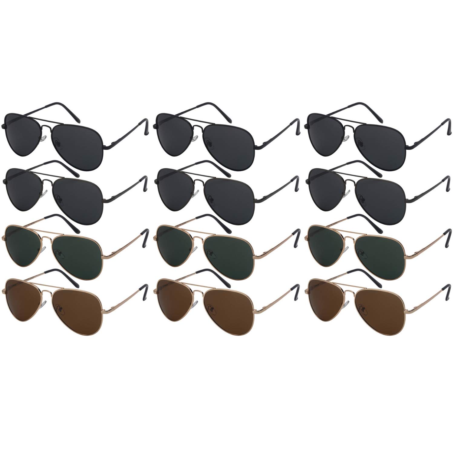 EDGEIWEAR 12 Pack Classic Bulk Wholesale Polarized Metal Aviator Sunglasses for Men Women UV400