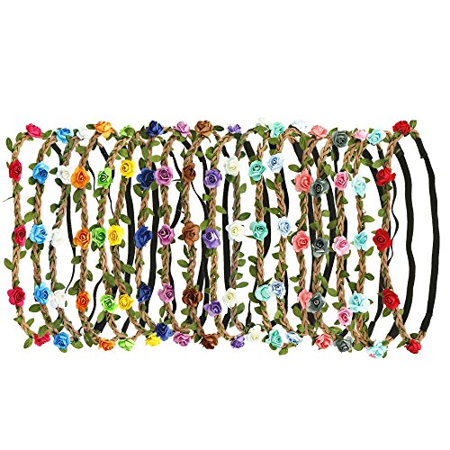 HOPEANT 18 PCS Multicolor Flower Headband Women Girl Bohemian Flower Crown Garland headpieces For Festival Wedding