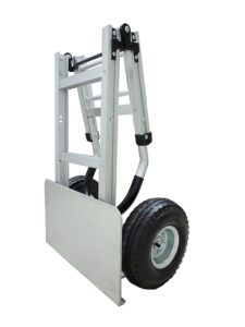 full size aluminum folding hand truck / dolly extra large nose plate with 10" hard rubber tires.