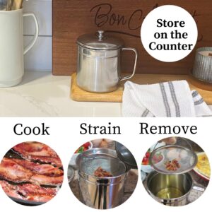 Evelots Cooking Oil Storage Can-Bacon Grease Keeper-Stainless Mesh Strainer-Easy Grip Handle-Large 5 Cup Fat Storage