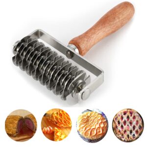 ampseven pastry lattice roller cutter - stainless steel dough lattice for pie pizza bread beef wellington pastry crust roller cutter