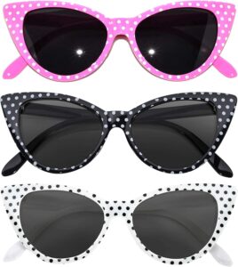 3 pairs of cat eye sunglasses plastic pink white black polka dots frames